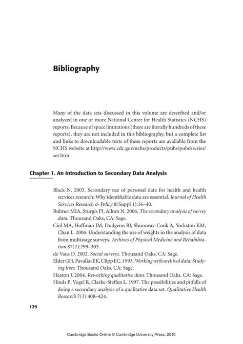 Bibliography Secondary Data Sources For Public Health