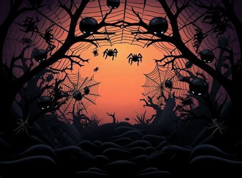 Premium Photo Halloween Background With Spiders And Web Stock Vector