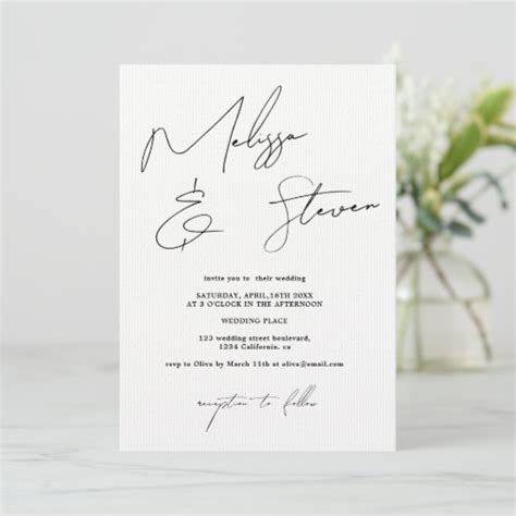 Chic Names Script Calligraphy Black Wedding Invitation Zazzle