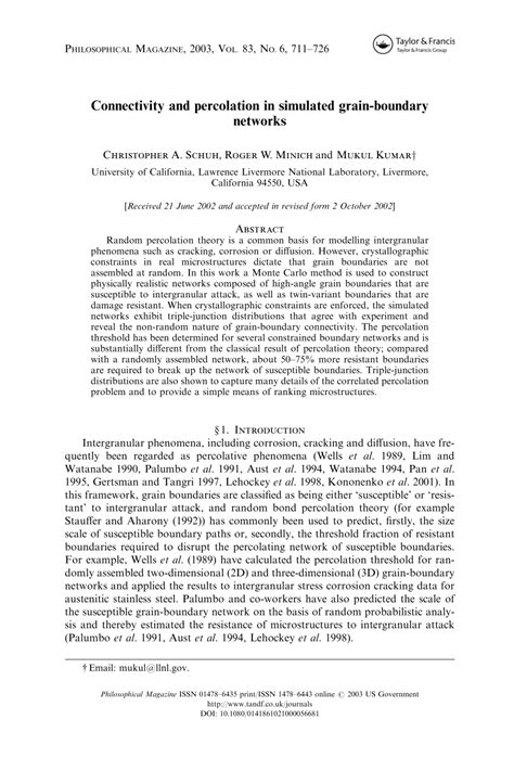 Pdf Connectivity And Percolation In Simulated Grain Boundary Networks
