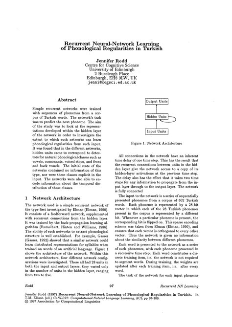 Pdf Jennifer Rodd 1997 Recurrent Neural Network Learning Of