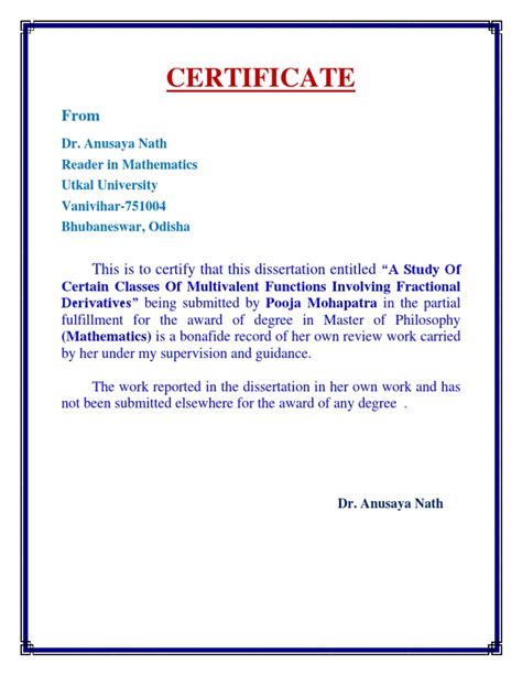 Multivalent Functions Dissertation Certificate Pdf