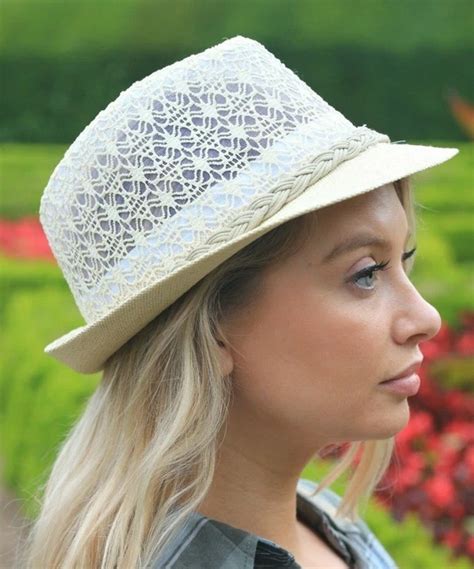 Ladies Sun Hat Trilby Panama Fedora Straw Womens White Brown Beige Size