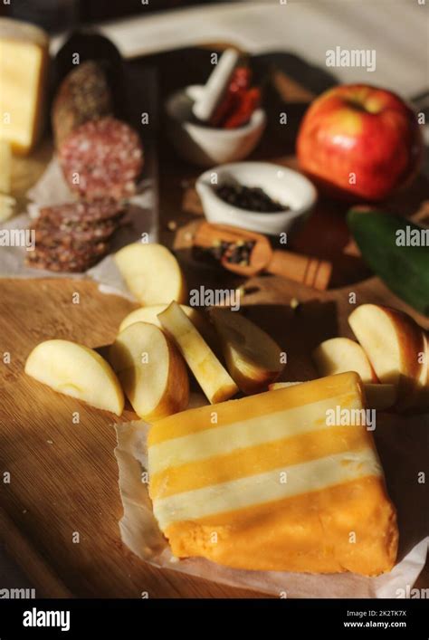 Peppercprn Salami With Five Layered English Shire Cheese In Rustic