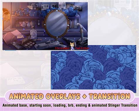 Animated Femme Fatale Girly Twitch Stream Overlays Banner Starting Soon Overlay Brb Stinger