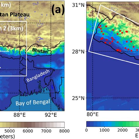 A The Topography Of The 9 And 3 Km Nested Grid Size Domains Used In Download Scientific