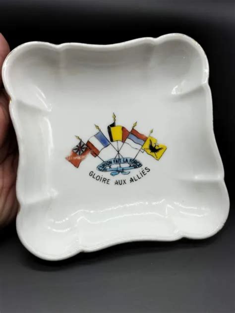 ANCIEN VIDE POCHE Gloire Aux Allies Porcelaine Limoges Martin Militaria