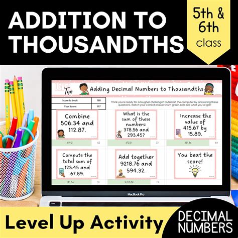 Mash 5th 6th Class Addition To Thousandths Adding Decimal Numbers Interactive Level Up