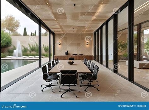 Interior Of Large Modern Office Training Room With Large Curved Monitor Screen For Presentation