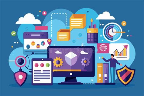 Illustration Showcasing Trends In Data Security With Devices Charts And Protective Symbols