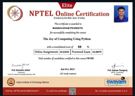 Praneeth Mannavaram On Linkedin Completed Joy Of Computing Using