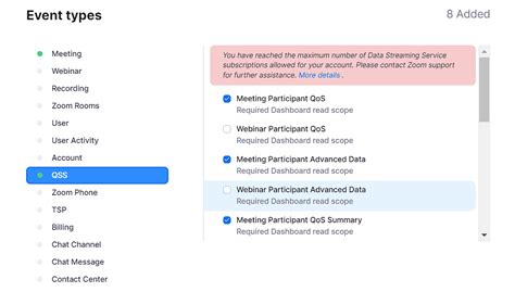 Not Receiving Qss Event Meeting Participant Qos Summary Api And
