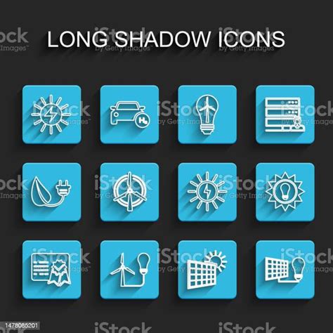 라인 인증서 템플릿 풍력 터빈이 있는 전구 태양 에너지 패널 태양 빛 회전 및 아이콘을 설정합니다 벡터 그림자에 대한 스톡 벡터 아트 및 기타 이미지 Istock