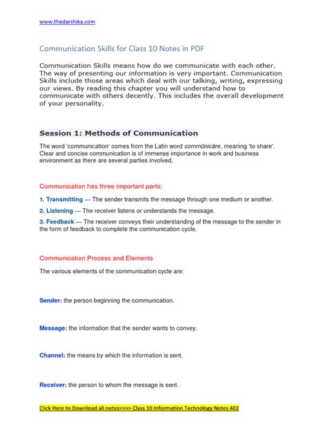 Communication Skills Class 10 Notes Pdf Download Free Pdf Communication Computer Virus