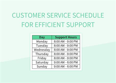 Customer Service Schedule Convenient And Efficient Assistance Excel Template And Google Sheets ...