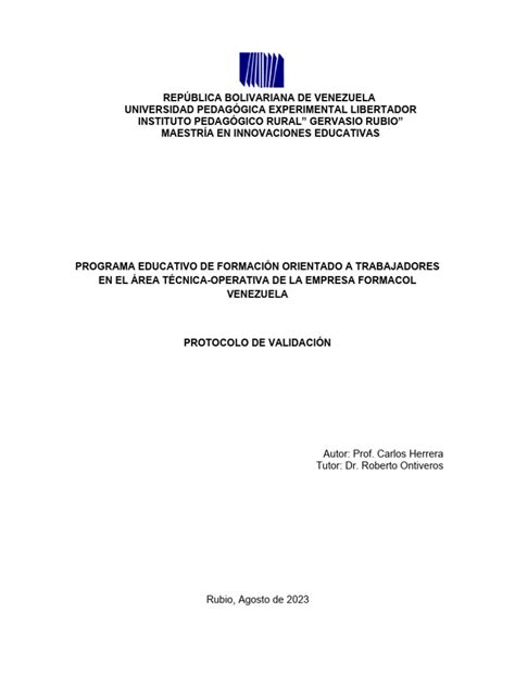 Protocolo De Validación Del Instrumento Carlos Herrera 20230731 E33 Pdf