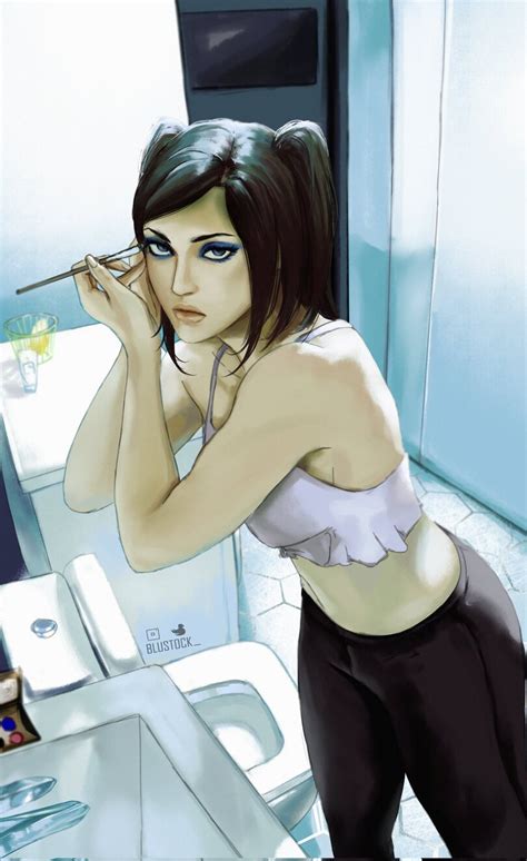 Rule 34 Bathroom Black Hair Blue Eyes Blue Eyeshadow Ergo Proxy