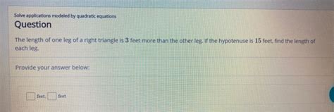 Solved Solve Applications Modeled By Quadratic Equations