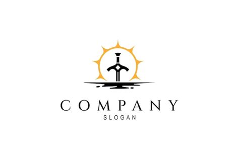 Premium Vector Sword Stuck In The Ground With Sun Background Logo