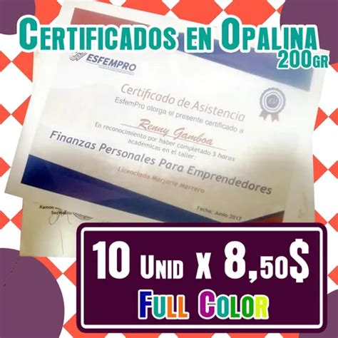 Impresión Diploma Certificado En Opalina Carta X 10 Mercadolibre