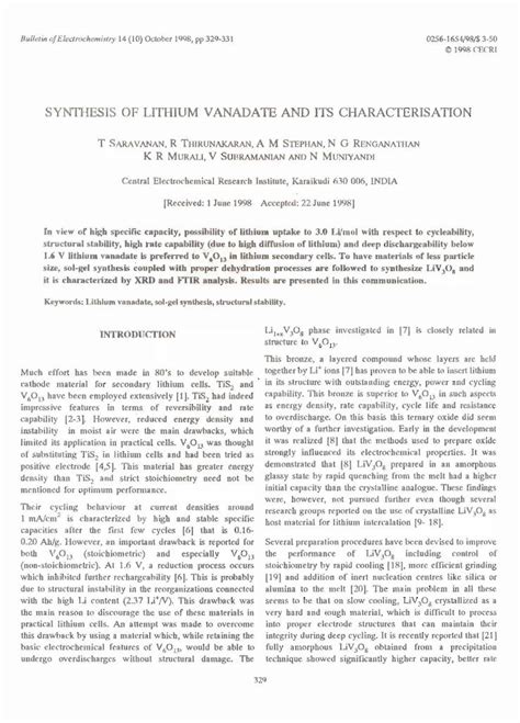 Pdf Synthesis Of Lithium Vanadate And Its … Dokumen Tips
