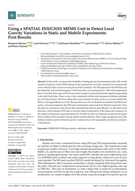 Pdf Using A Spatial Insgnss Mems Unit To Detect Local Gravity Variations In Static And Mobile
