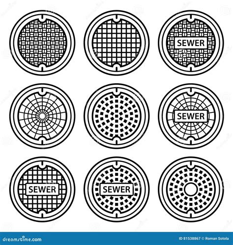 Manhole Sewer Cover Black Symbol Cartoon Vector