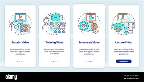 Microlearning Video Types Onboarding Mobile App Screen Stock Vector