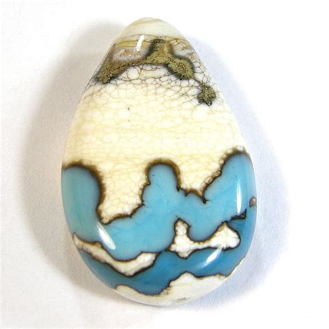 Handmade Lampwork Glass Focal Bead Ivory Two Tone Sky Blue Shiny
