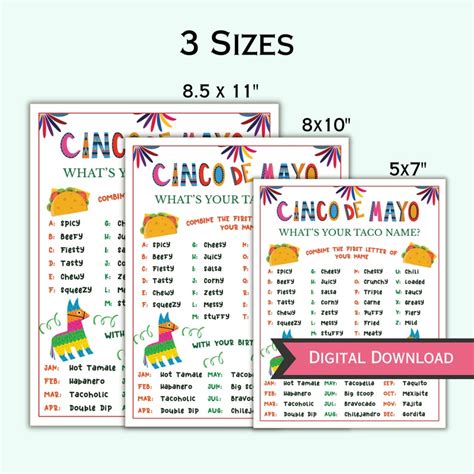 Printable Cinco De Mayo Game Whats Your Taco Name Game Mexican