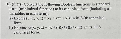 Solved 8 Pts Convert The Following Boolean Functions In Chegg