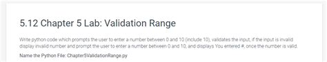 Solved Chapter Lab Validation Range Write Python Chegg