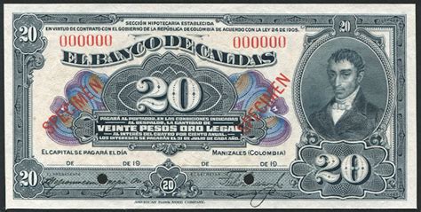 Colombia 20 Pesos Banknote El Banco De Caldas World Banknotes Coins