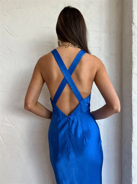 Shona Joy Oliviera Plunge Cross Back Midi Dress Blue All The Dresses