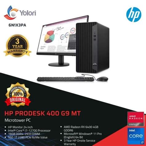 Promo HP ProDesk 400 G9 MT I7 12700 16GB 1TB AMD RX 6400 Win 11 Pro LED 24 Diskon 23 Di