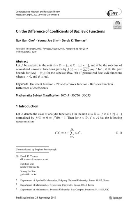 Pdf On The Difference Of Coefficients Of Bazilevič Functions