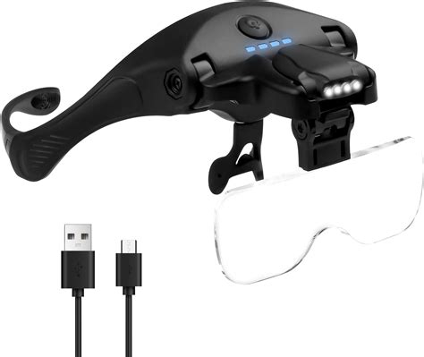 Lupa Con Diadema Con 4 Luces Led Lupa De Cabeza Recargable Con 5