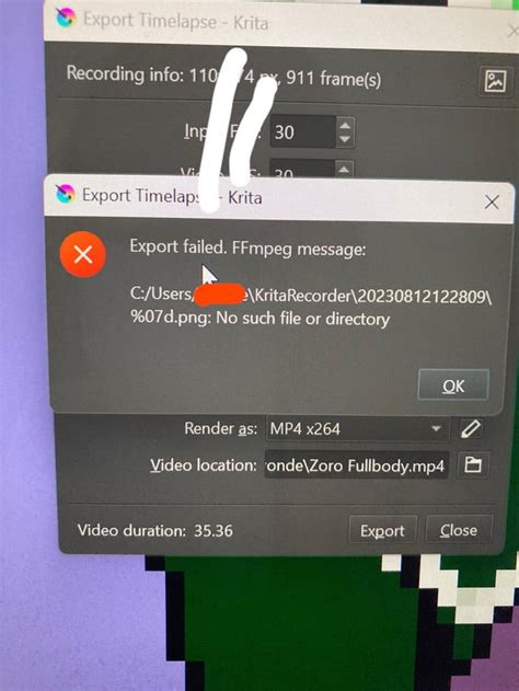 can someone help me why is ffmpeg not exporting r krita
