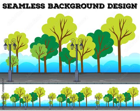 Seamless Background Design With Trees And Lamps Stock Vector Adobe Stock