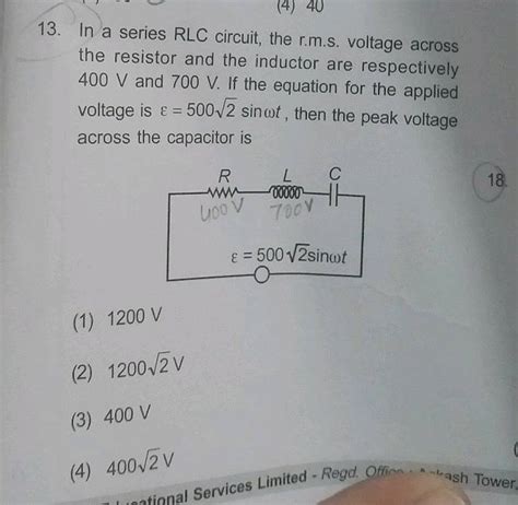 In A Series Rlc Circuit The Rms The Voltage Across The Resistor And