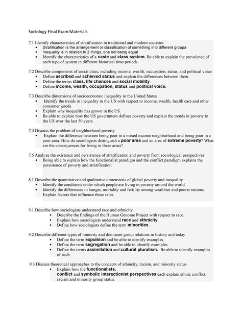Sociology Final Exam Study Guide Sociology Final Exam Materials 7