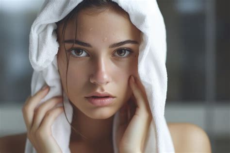 Premium Photo Close Up Of Frowning Young Woman With A Towel On Her