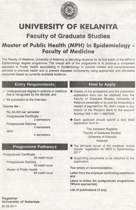 Master Of Public Health Mph In Epidemiology By University Of Kelaniya