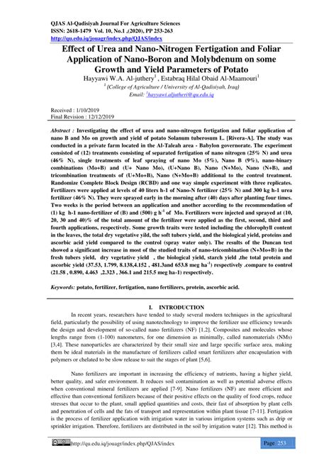 Pdf Effect Of Urea And Nano Nitrogen Fertigation And Foliar Application Of Nano Boron And