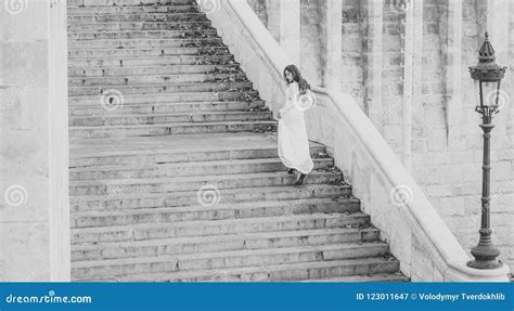 Sensual Woman On Staircase Woman Bride In White Wedding Dress Fashion