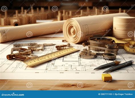 Detailed Architectural Blueprint With Drafting Tools And Equipment For Precise Design Planning