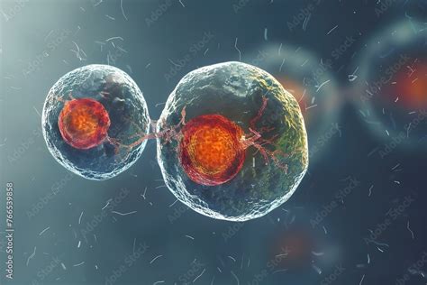 Cellular Mitosis Single Cell Divides Into Two Identical Daughter Cells