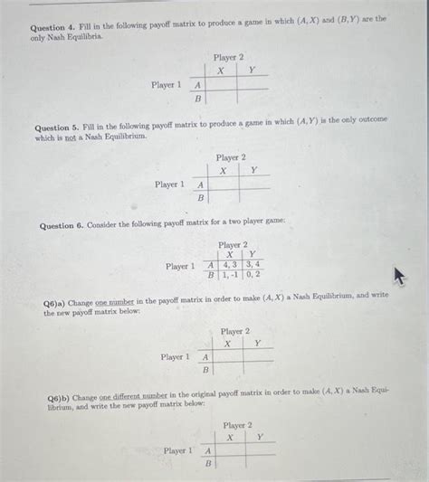 solved question 4 fill in the following payoff matrix to
