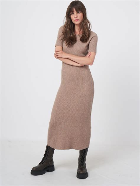 Cashmere Blend Short Sleeve Rib Knit Dress