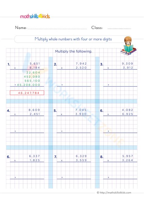 Multiply Whole Numbers With Four Or More Digits Worksheet